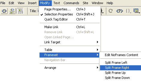 Creating Frames and framesets in Dreamweaver